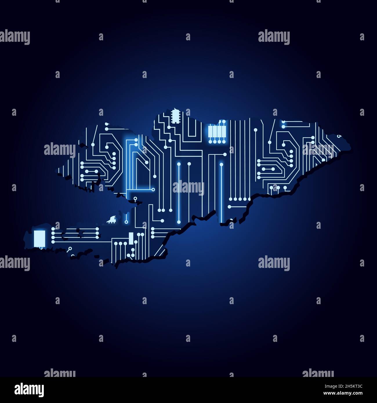 Contour map of Kyrgyzstan with a technological electronics circuit ...