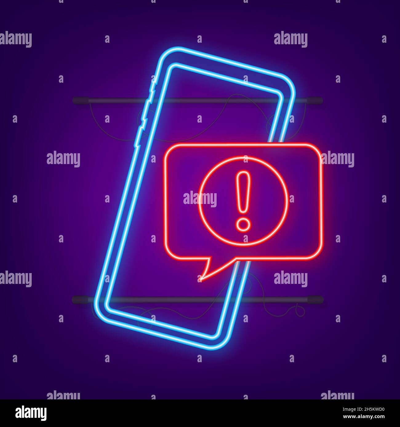 Alert Message Mobile Notification Neon Sign Danger Error Alerts Smartphone Virus Problem Or