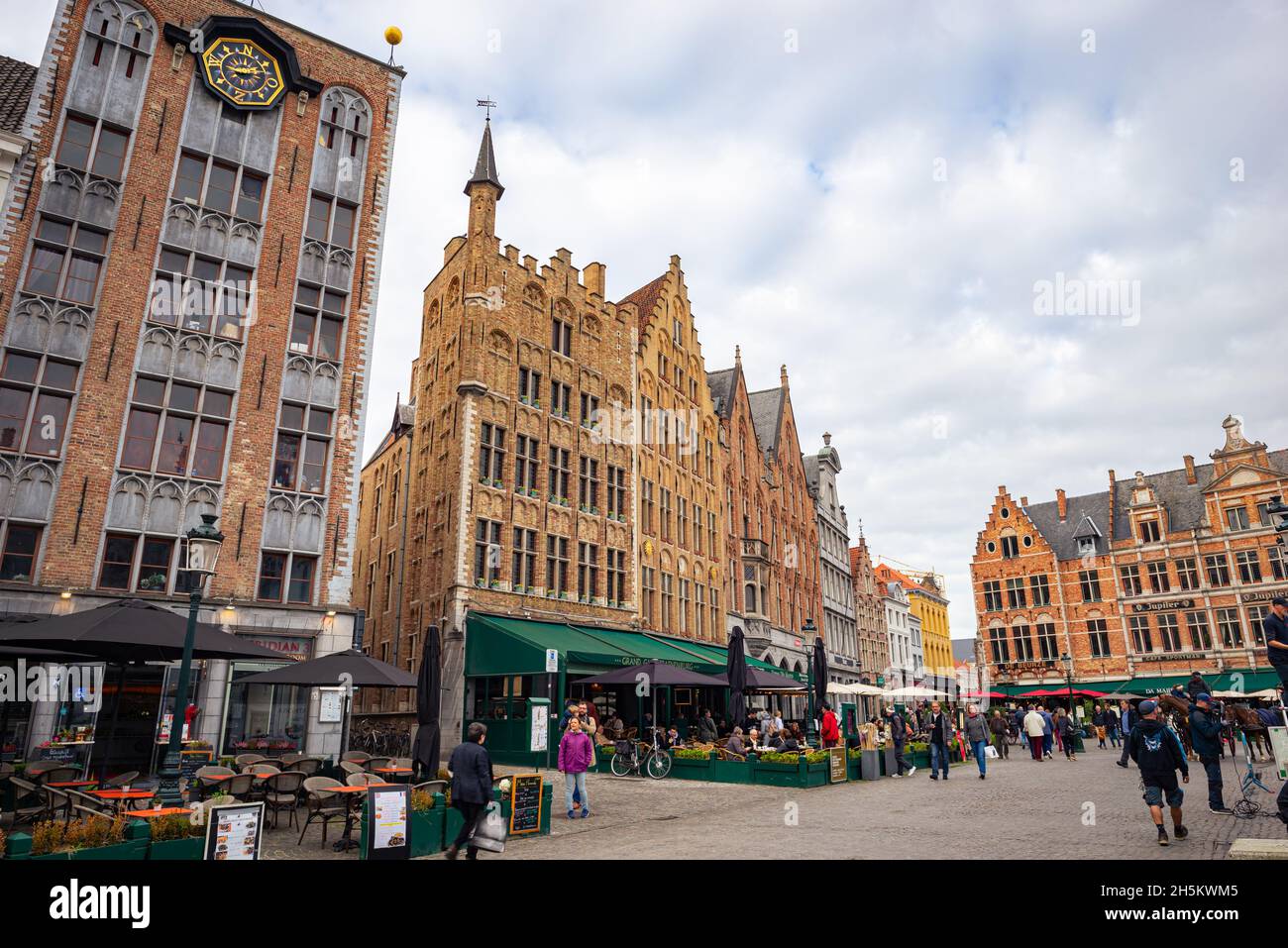 Scenic view of the market square with tall ancient buildings in the old ...