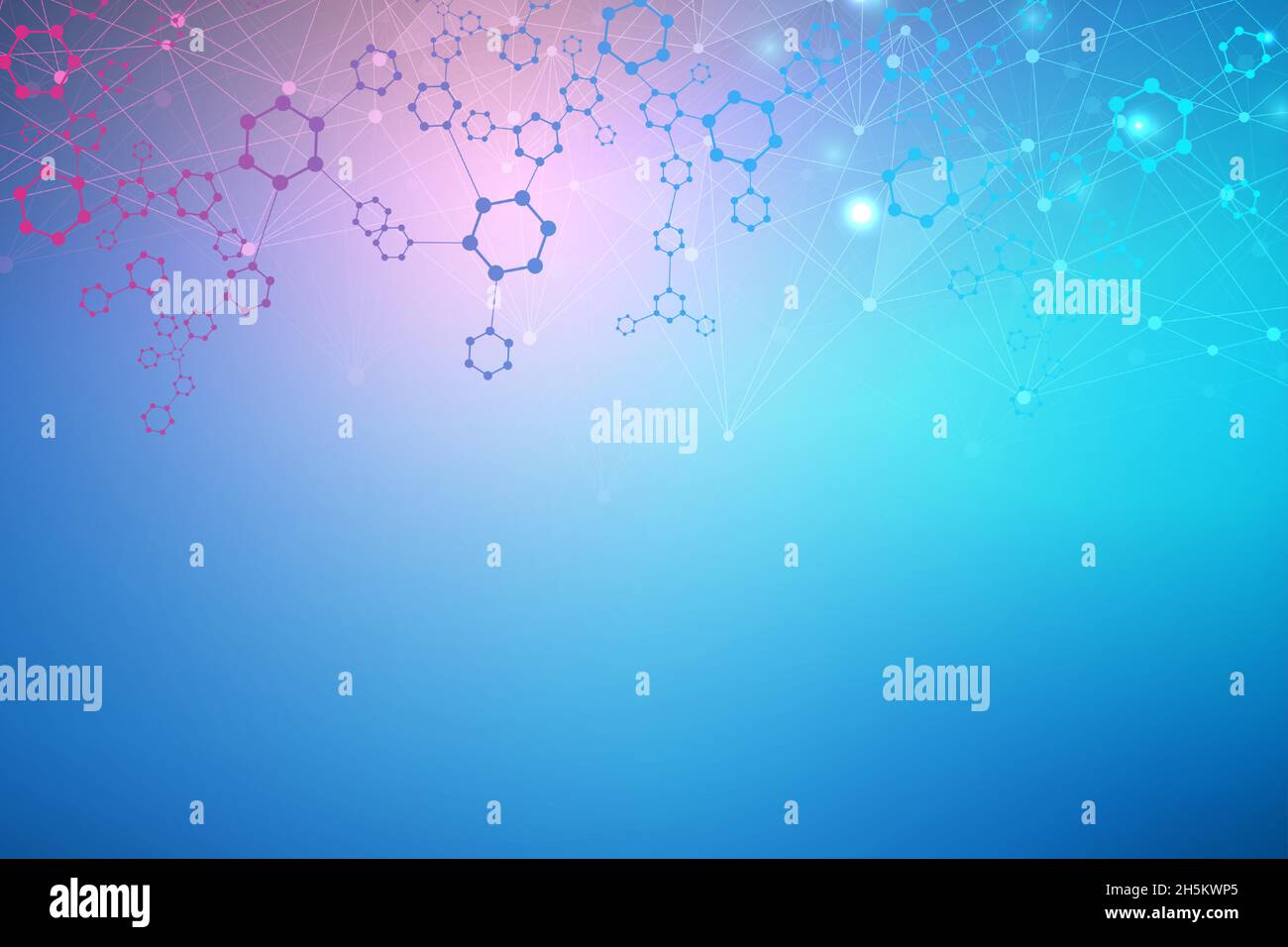 Science network pattern, connecting lines and dots. Technology hexagons ...
