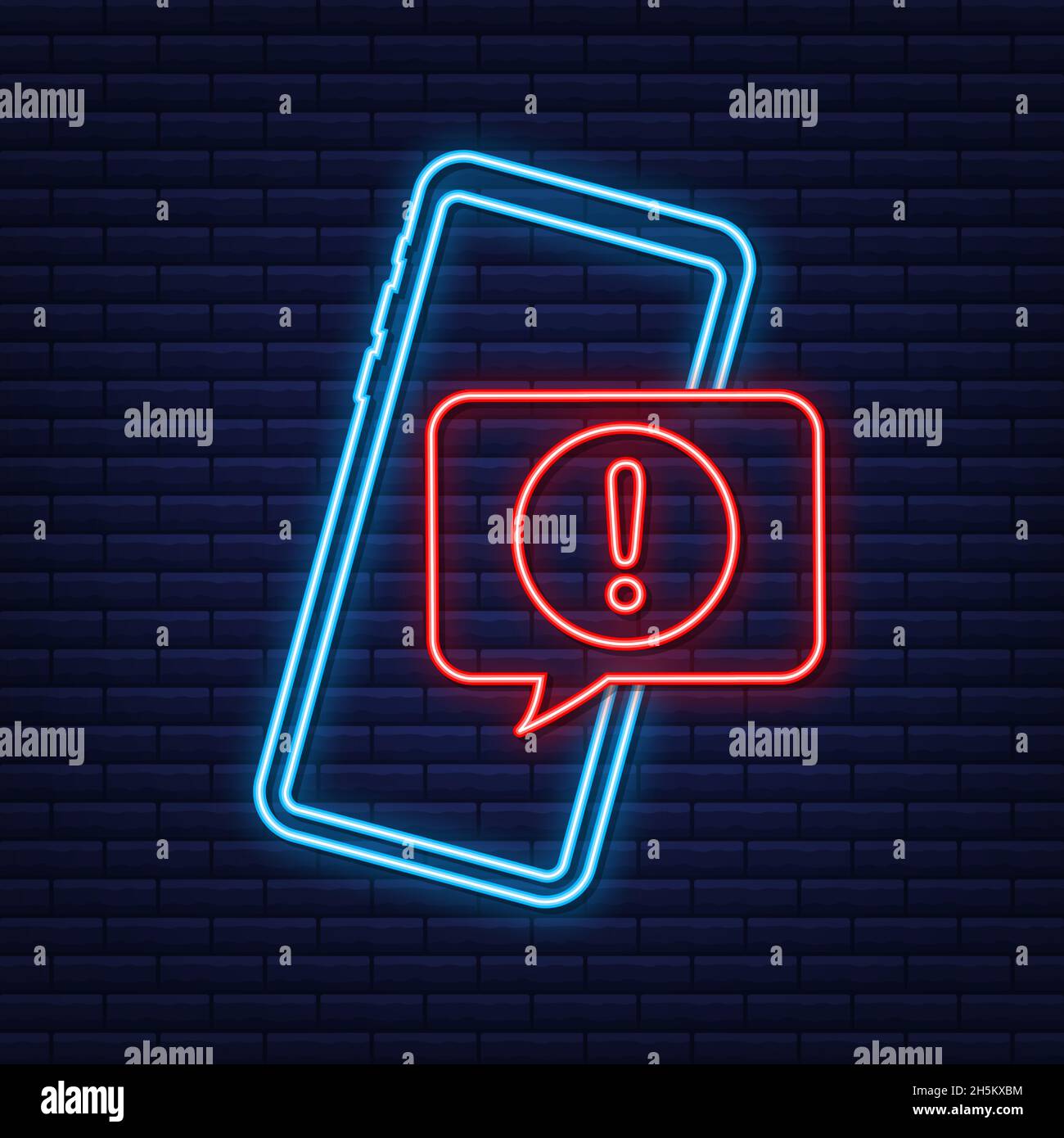 Alert message mobile notification neon sign. Danger error alerts ...