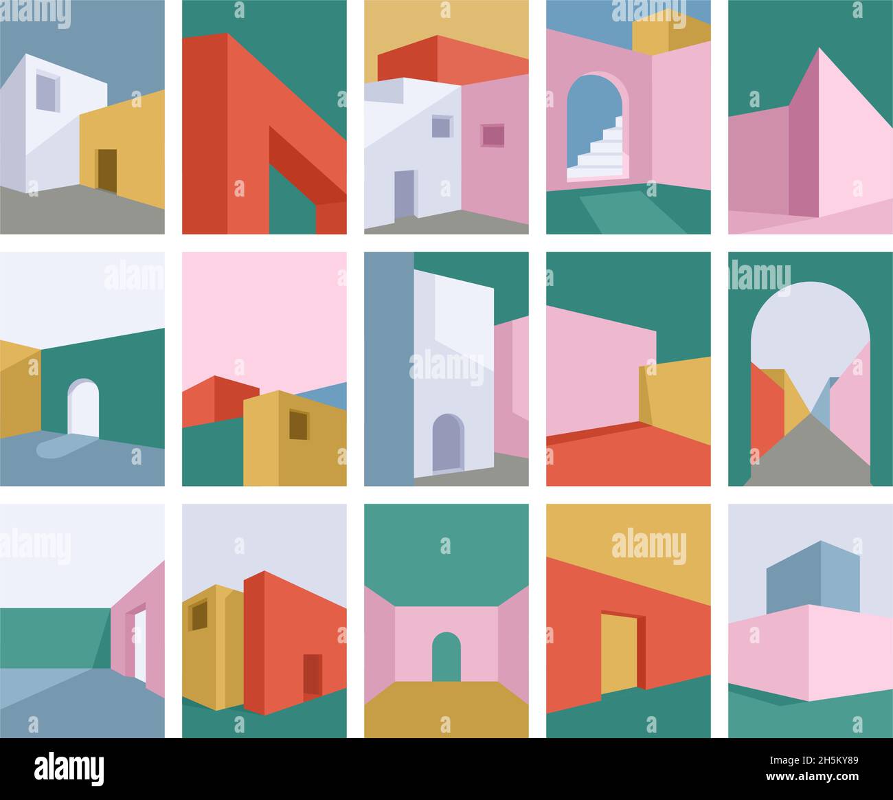 Abstract modern building, minimal architecture geometric shapes covers ...