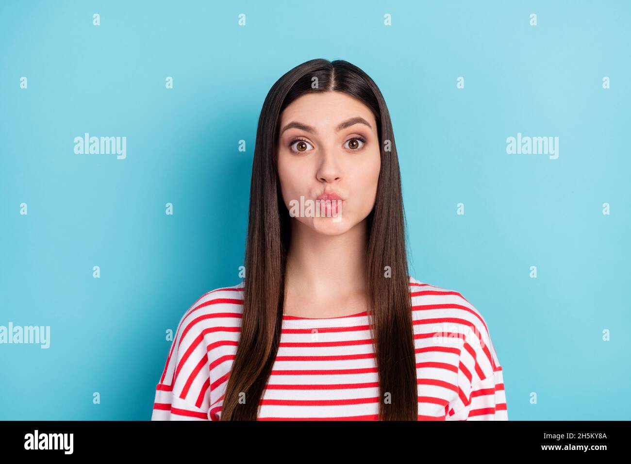 Portrait Of Attractive Funky Amorous Girl Sending Air Kiss Date