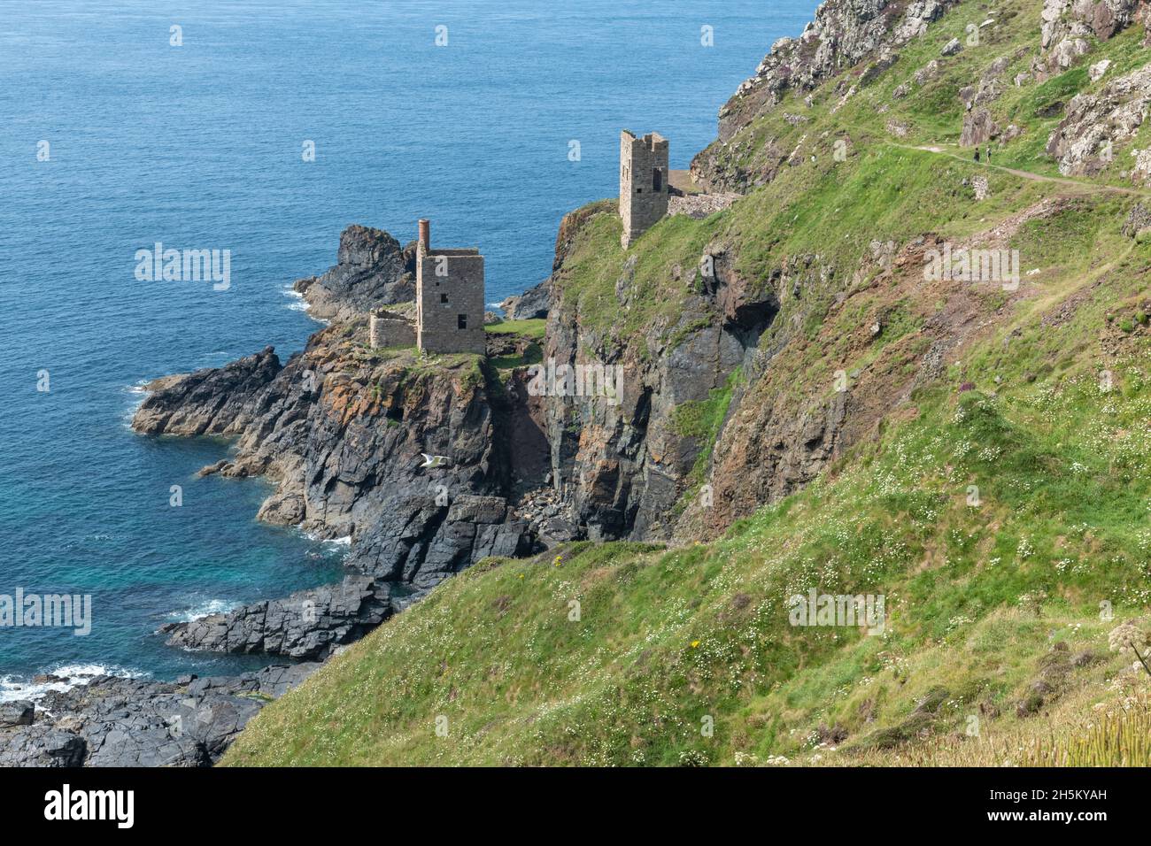 The engine houses at The Crown Mines at Botallack mine in Cornwall ...
