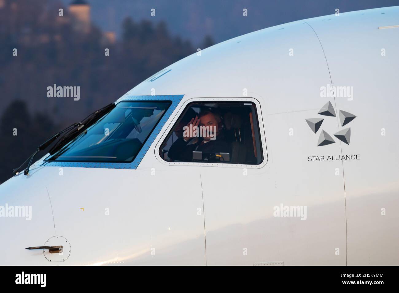 Salzburg, Austria - March 20, 2018: Austrian Airlines passenger plane ...