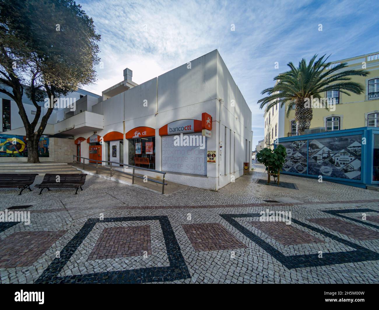 LAGOS, PORTUGAL - Sep 23, 2021: The front view of the bank branch Banco ...