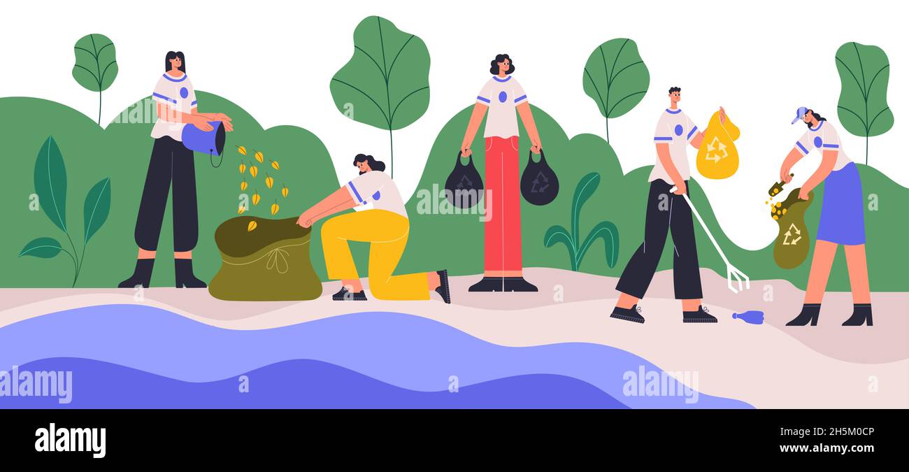Volunteers cleaning garbage outdoor, ecology protection concept. People ...