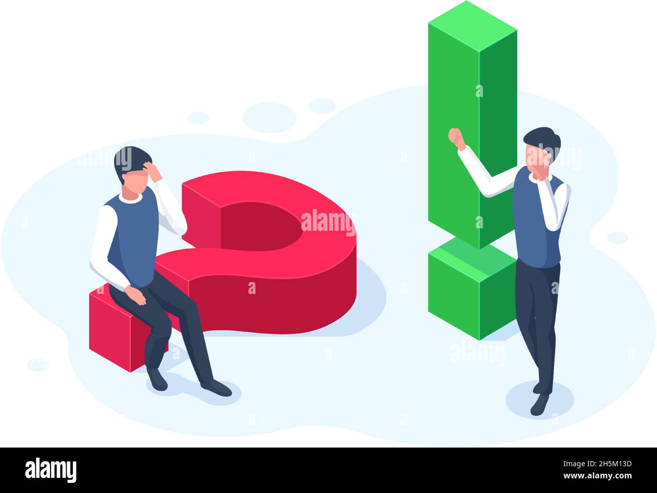 Isometric 3d question and answer, faq, problem solution concept. Male ...