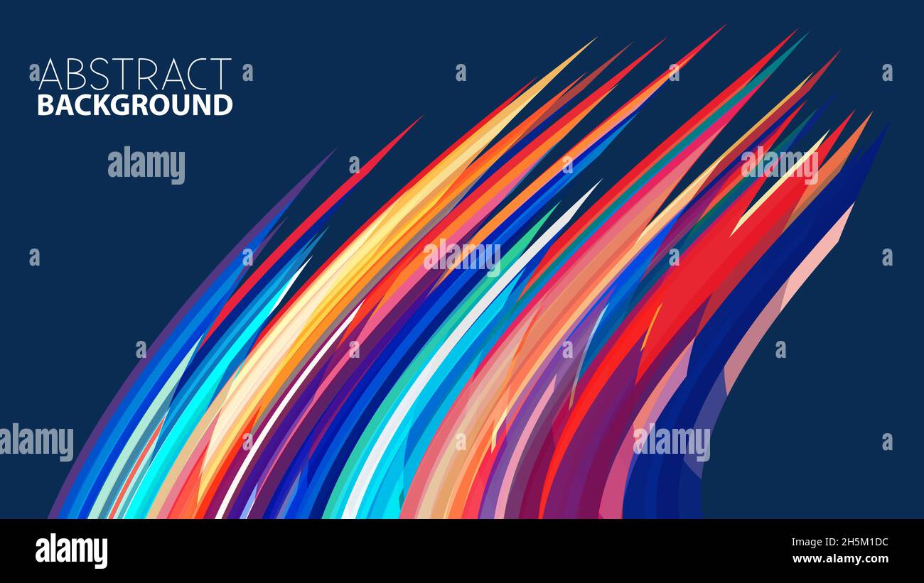 Abstract particolored background with sharp multicolor curved stripes ...
