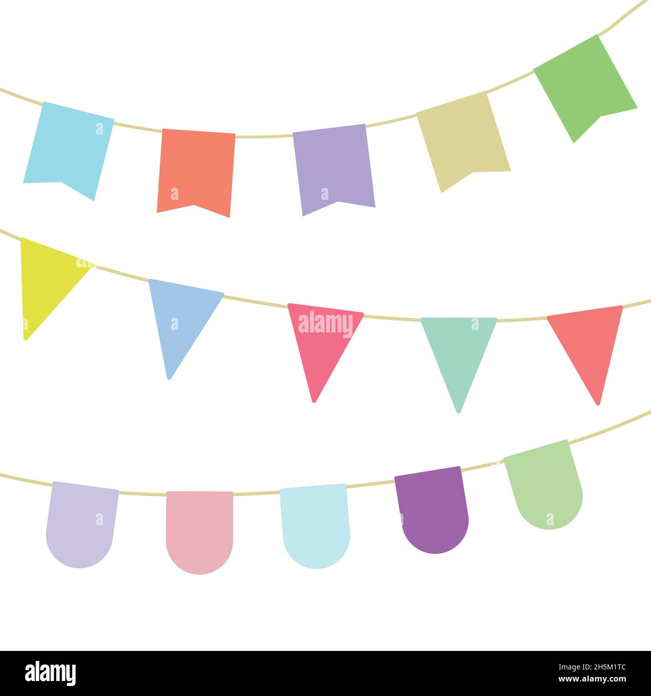 Colorful buntings garland. Different shapes. Vector illustration, flat ...