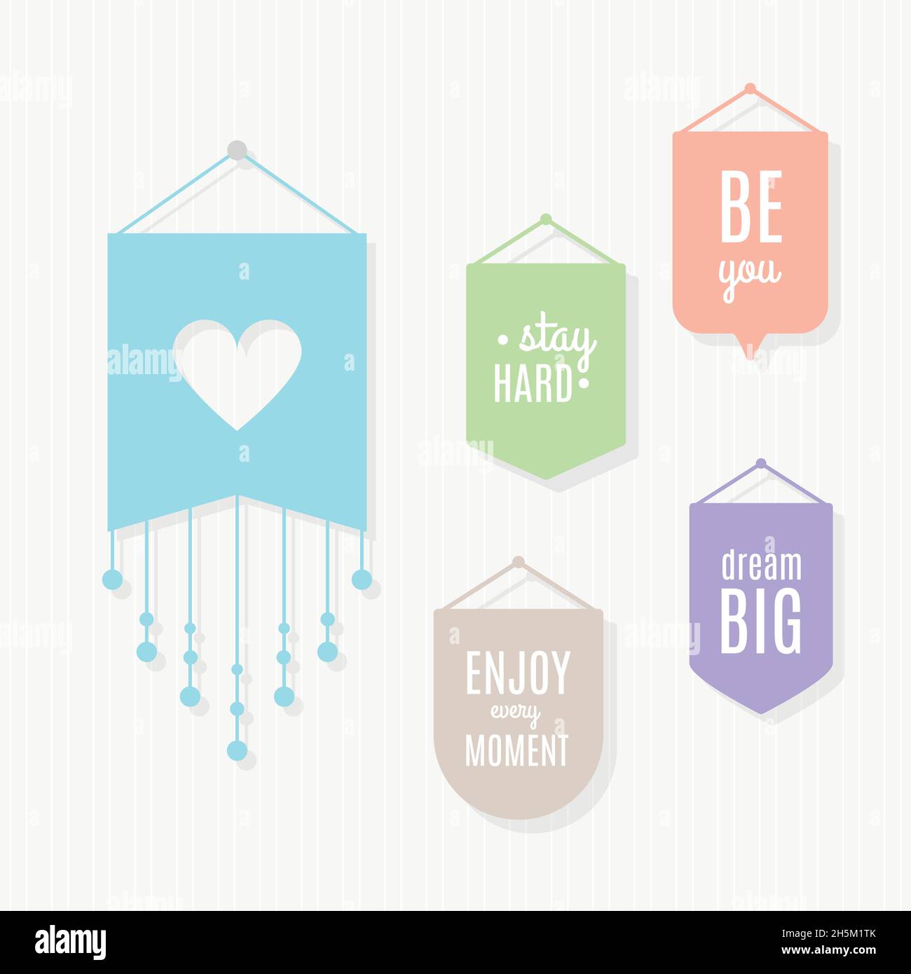 Pennants illustration with motivational quotes hanging on a wall ...