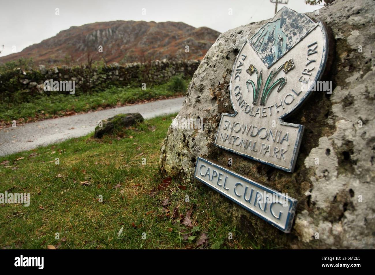 Sign for Capel Curig in the Snowdonia National Park, Wales, UK Stock ...