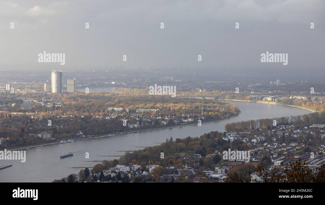 High angle view over Rhine river and city of Bonn in Germany Stock ...