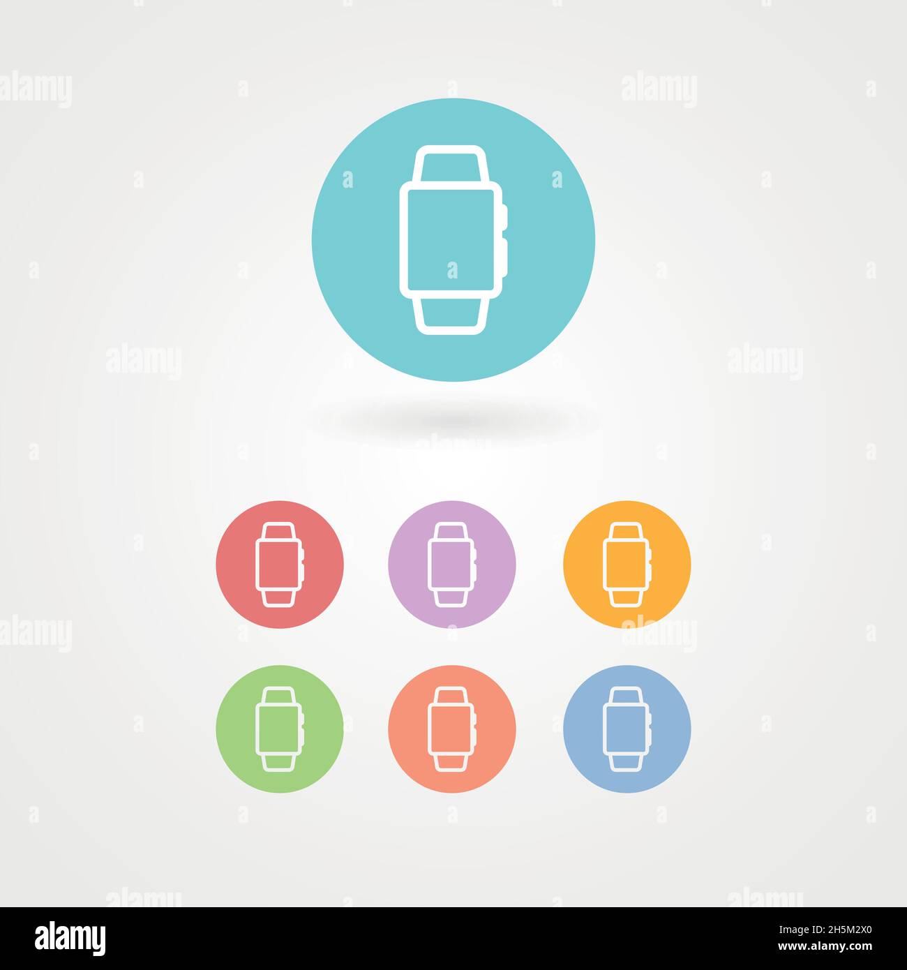 Smart watch icon set. White outline circles. Vector illustration, flat ...