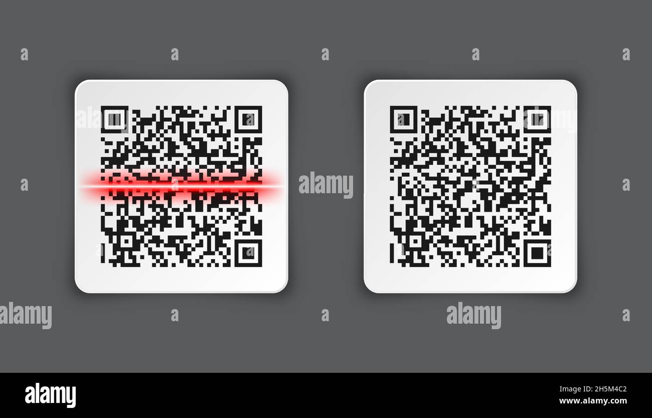 Realistic QR code sticker on gray background. Identification tracking ...