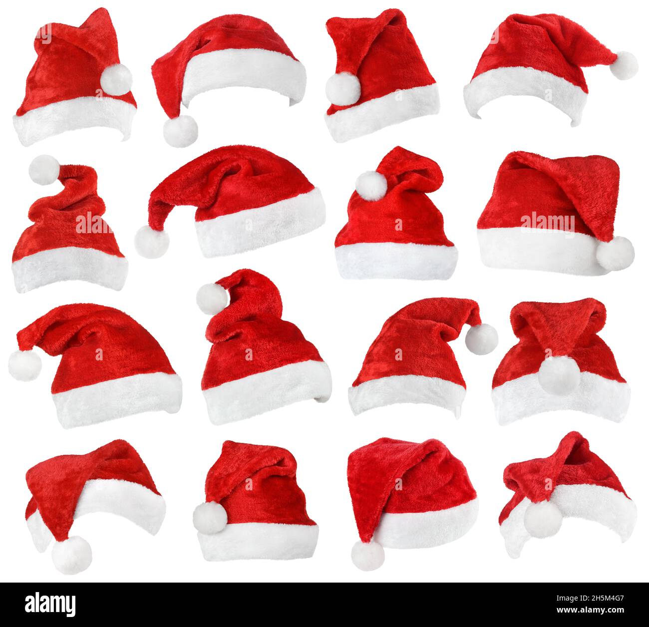 Set of red Santa Claus hats isolated on white background Stock Photo ...