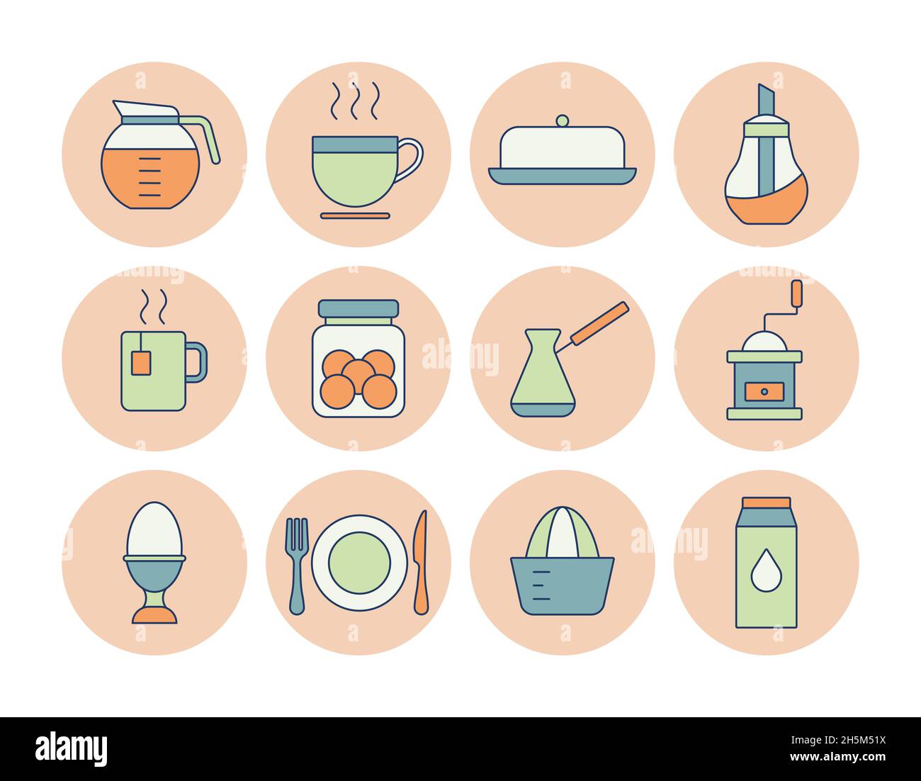 Breakfast and kitchen vector color icon set. Graph symbol for cooking ...