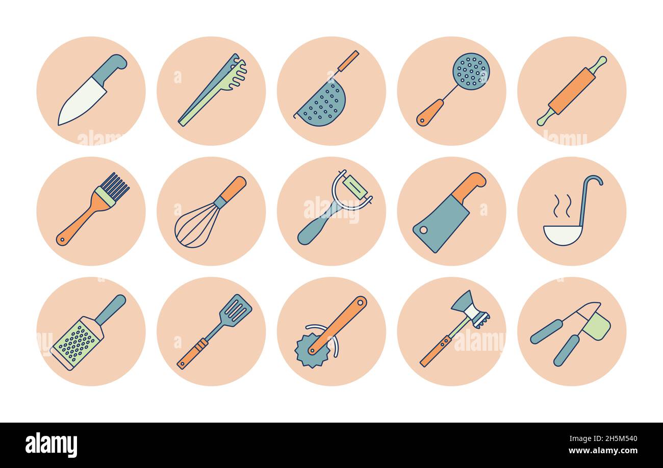 Kitchenware and kitchen vector icon set. Graph symbol for cooking web ...