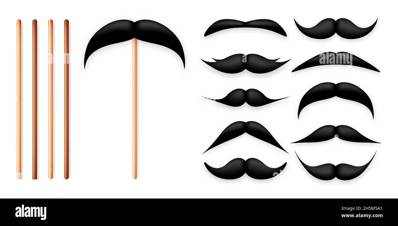 Realistic black mustache on a wooden stick. Fake paper mustache ...