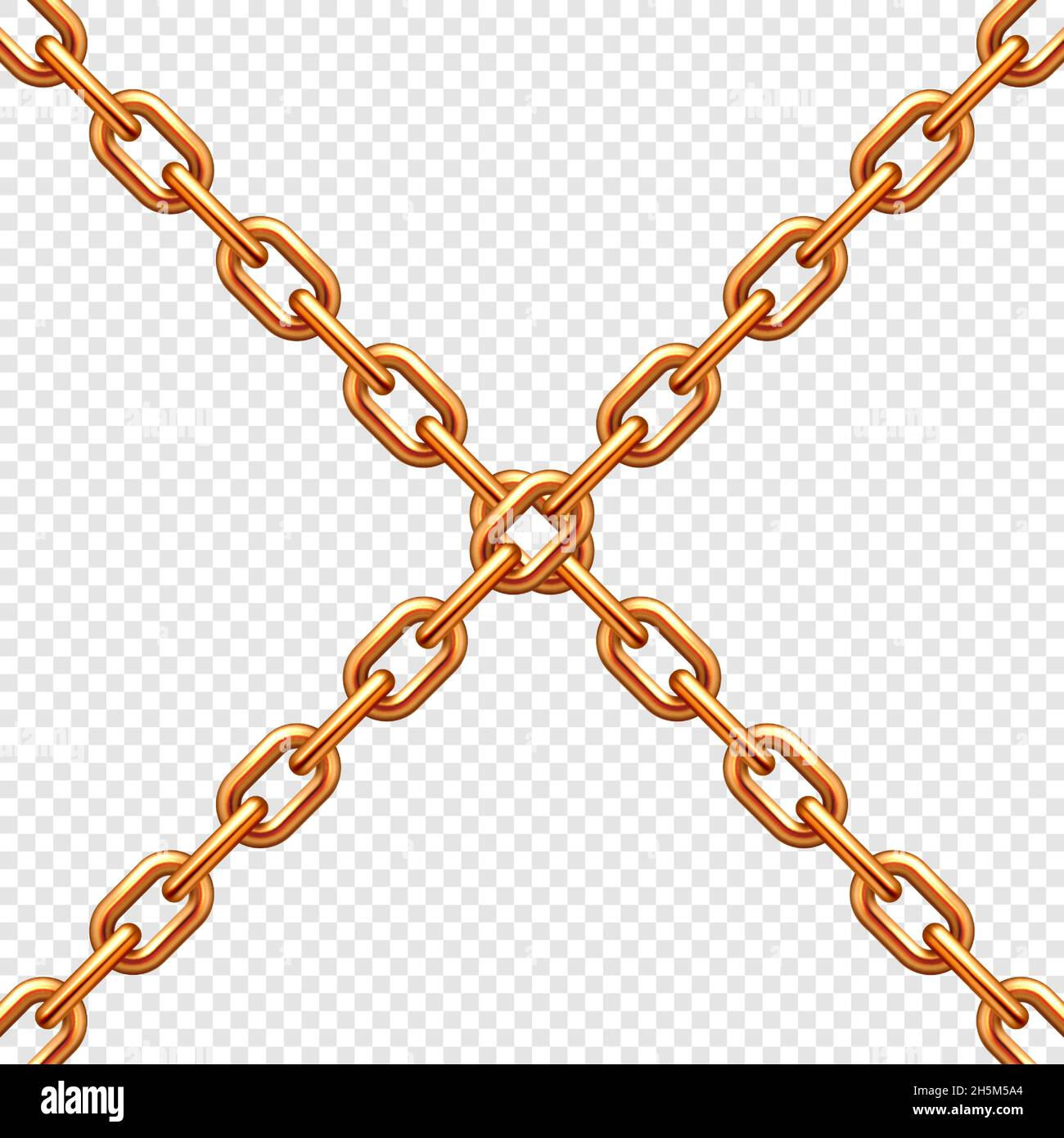 Realistic crossing metal chains with bronze links on transparent ...