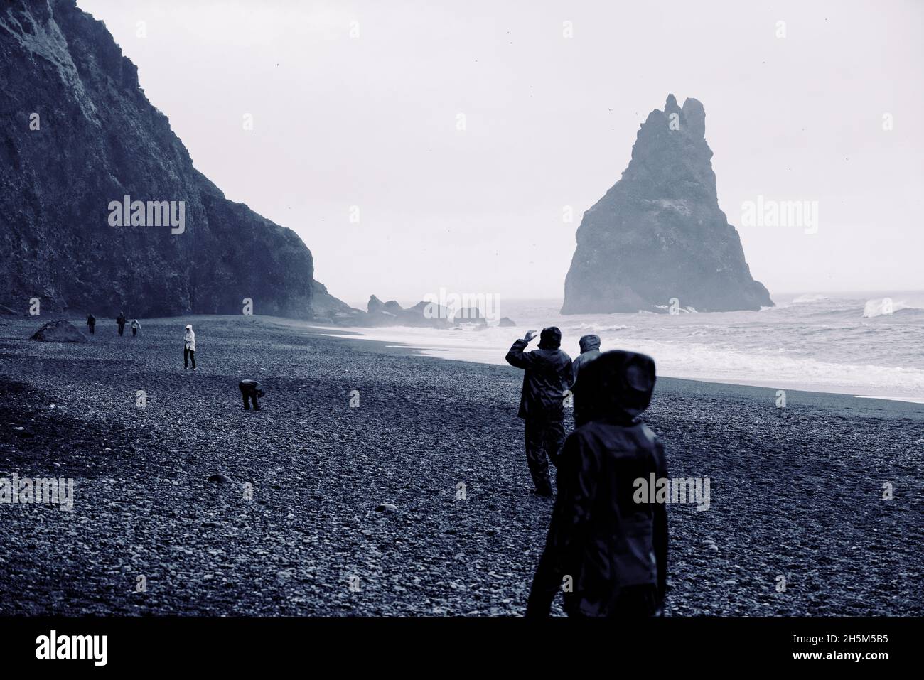 The Reynisdrangar basalt sea stacks and the Reynisfjara black sand ...