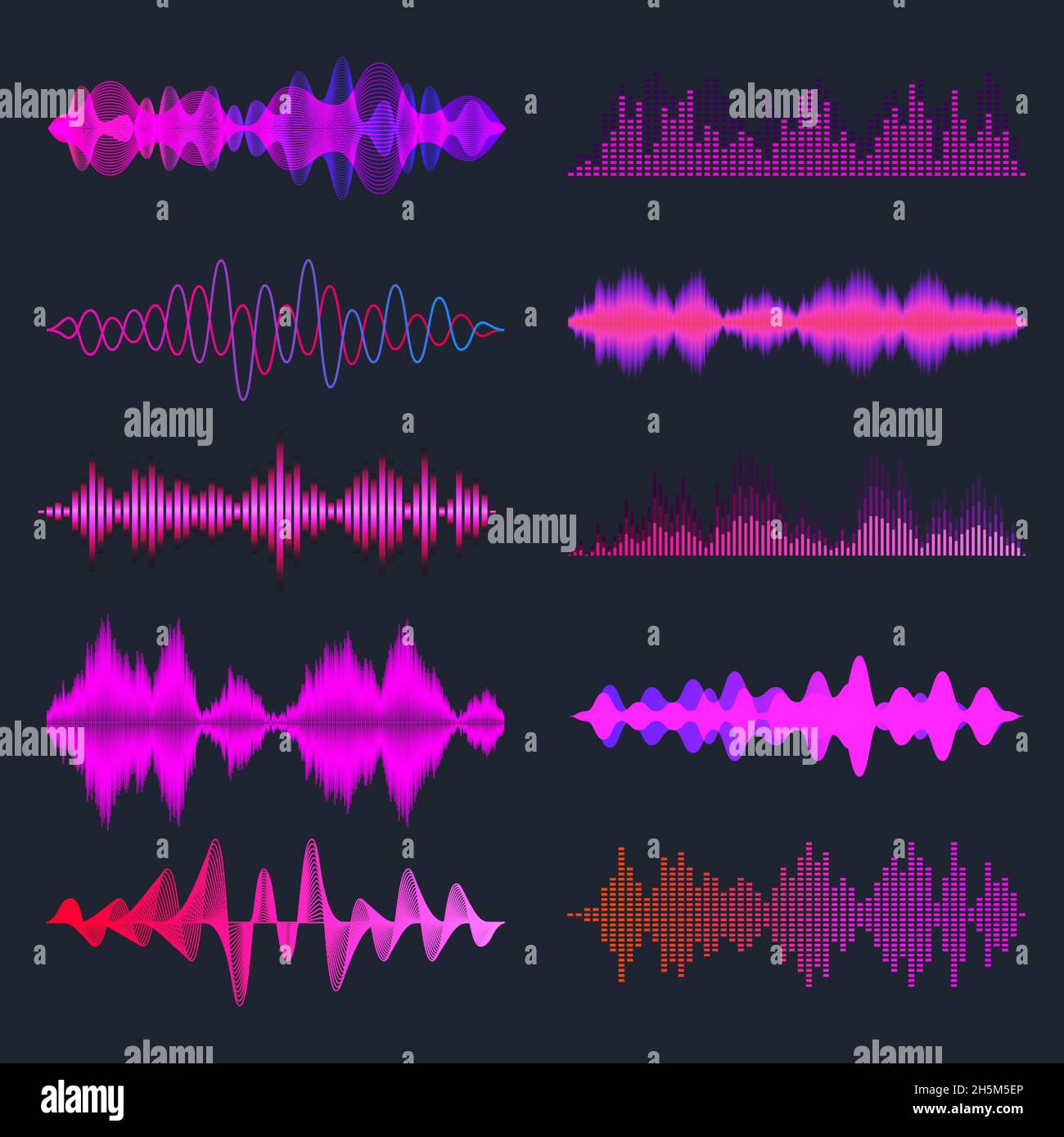 Colorful sound waves collection. Analog and digital audio signal. Music ...