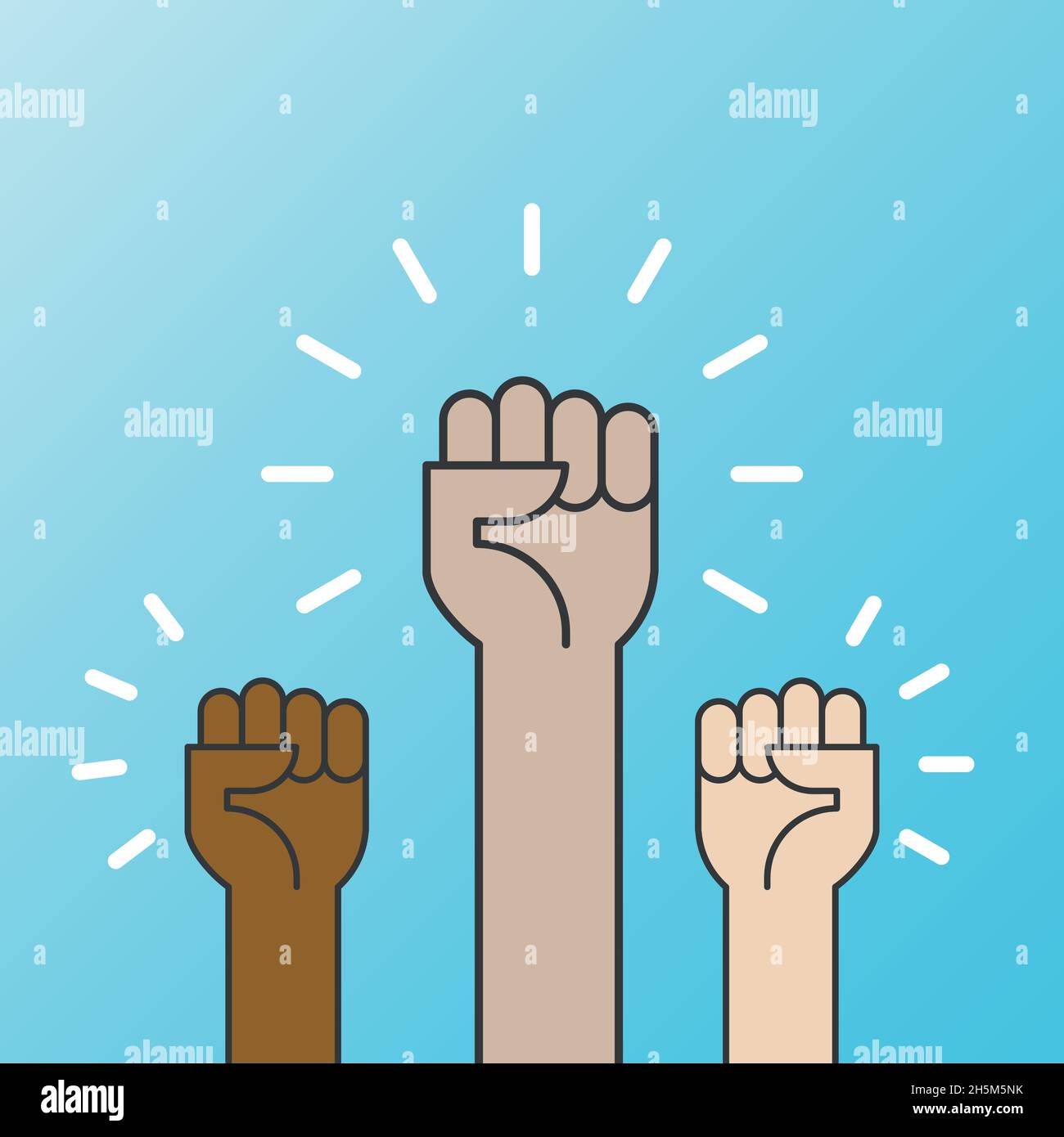 Multiracial fists hands up vector illustration. Concept of unity ...