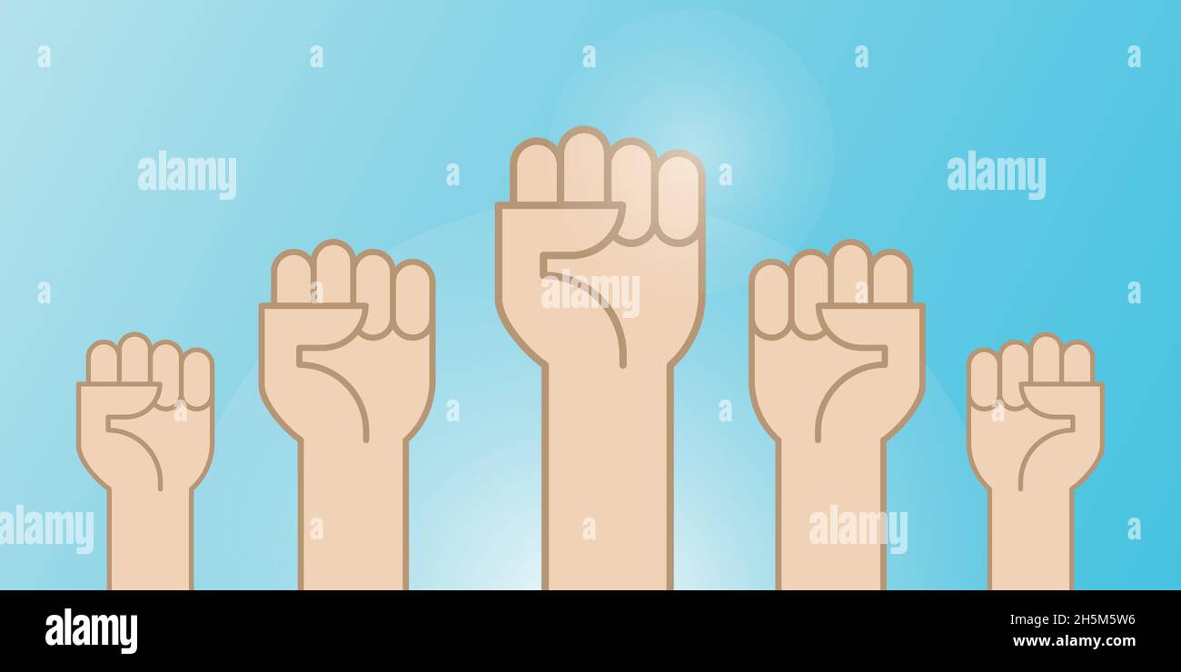 Fists hands up vector illustration. Concept of unity, revolution, fight ...