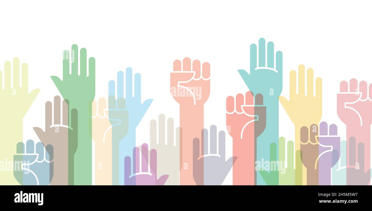 Colorful fists hands up vector illustration. Concept of unity ...