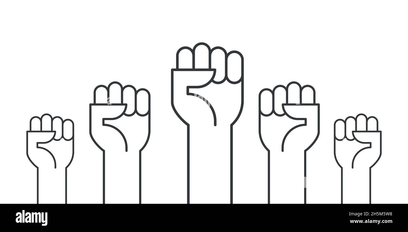 Fists hands up vector illustration. Concept of unity, revolution, fight ...