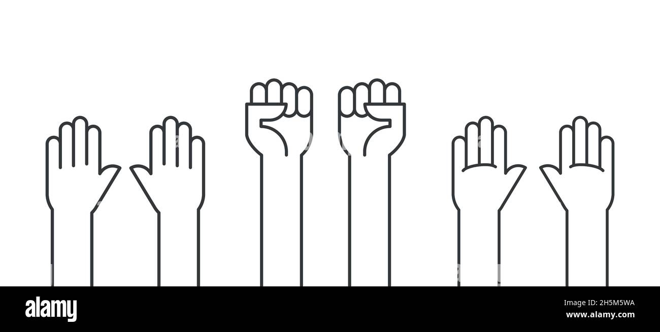Fists hands up vector illustration. Concept of unity, revolution, fight ...