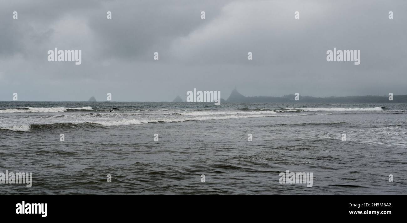 New Plymouth Taranaki Coast with Paritutu Rock and Ocean Stock Photo ...