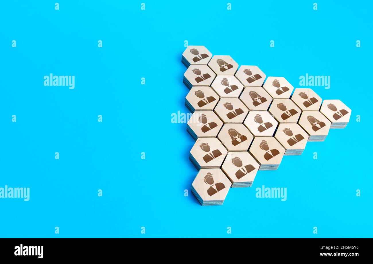 Company employees in the formation of a hierarchical pyramid ...