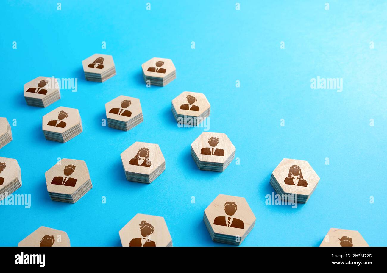 Hexagonal figures of business people. Hiring new employees and ...