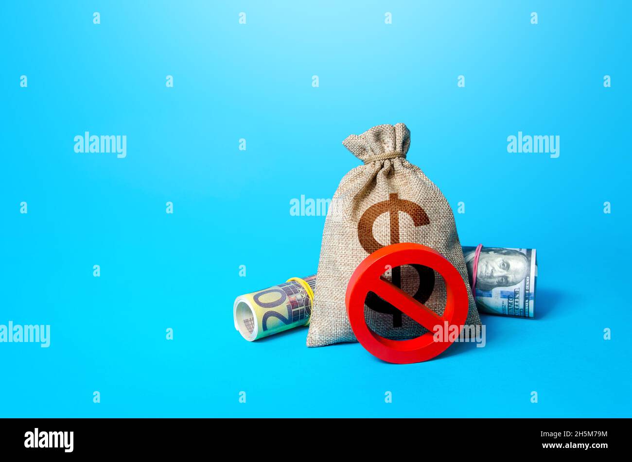 Dollar money bag and prohibition sign NO. Sanctions and restrictions ...