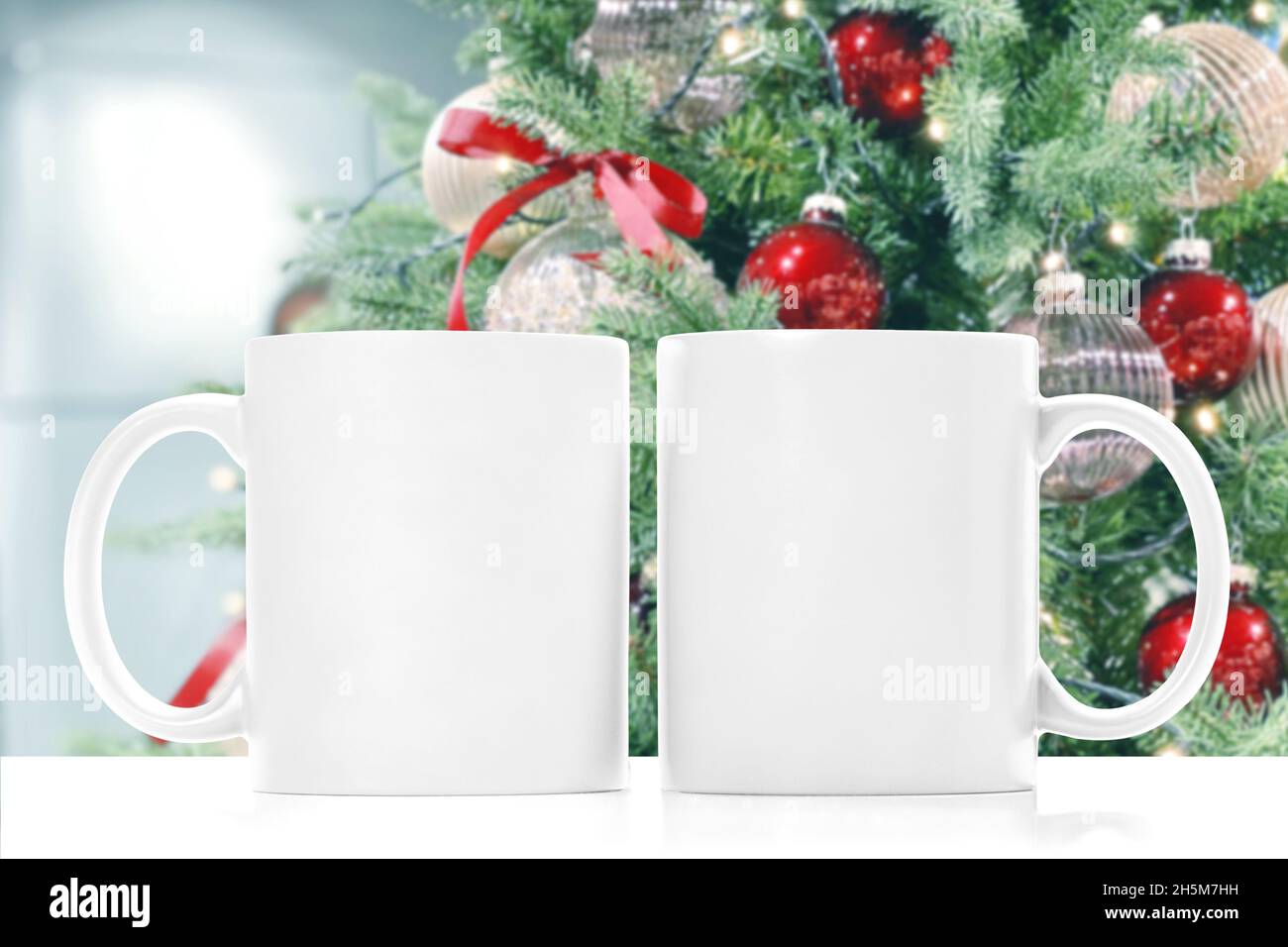 White mug mock up with Christmas tree decoration. Sublimation mockup ...