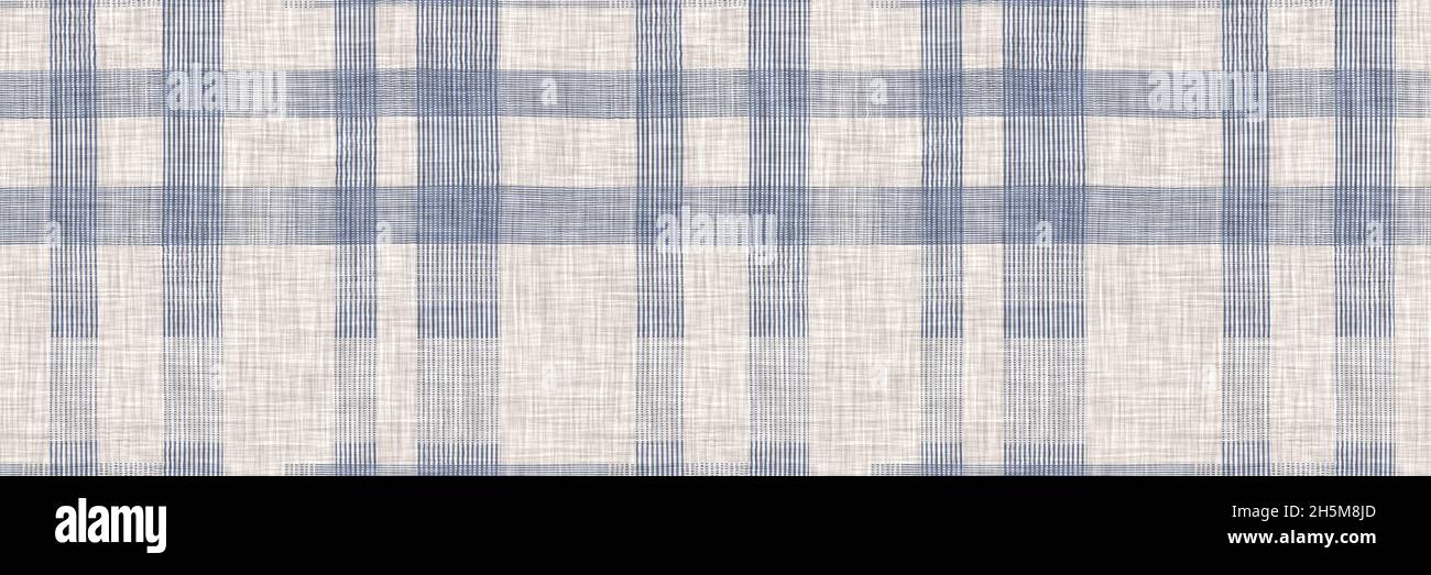 French farmhouse blue plaid check seamless border pattern. Rustic tonal ...