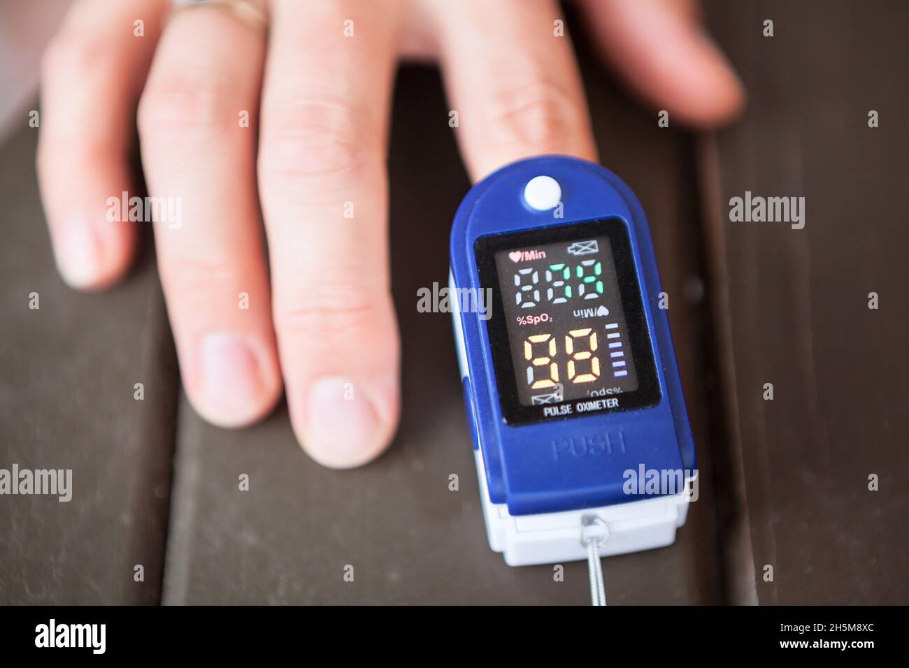 Screen of an oximeter while monitoring peripheral oxygen saturation ...