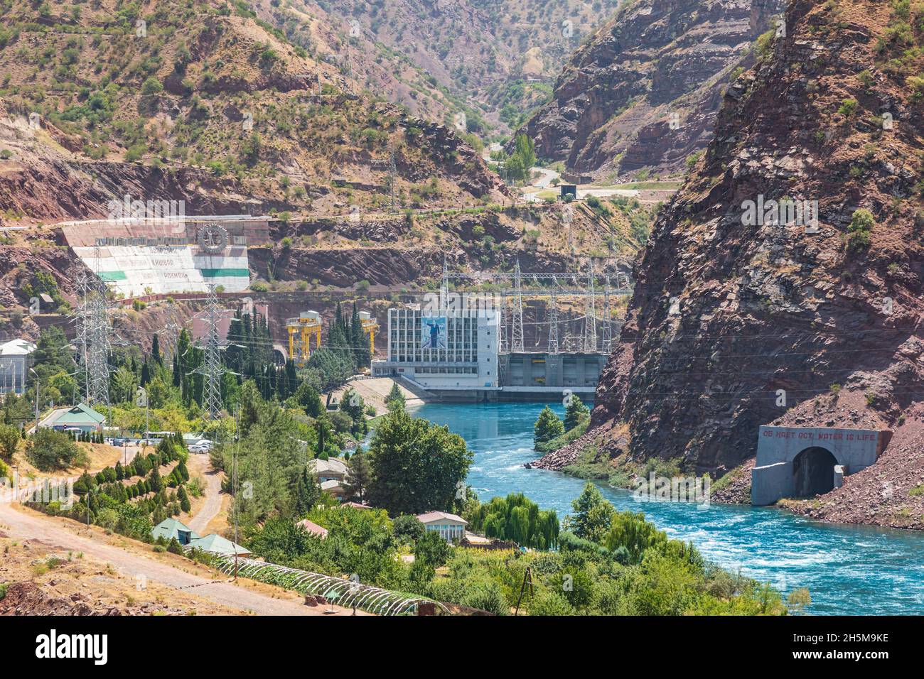 Nurek, Khatlon Province, Tajikistan. August 12, 2021. Powerhouse and ...