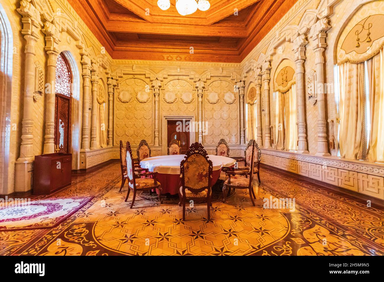 Danghara, Khatlon Province, Tajikistan. August 12, 2021. An ornate room ...