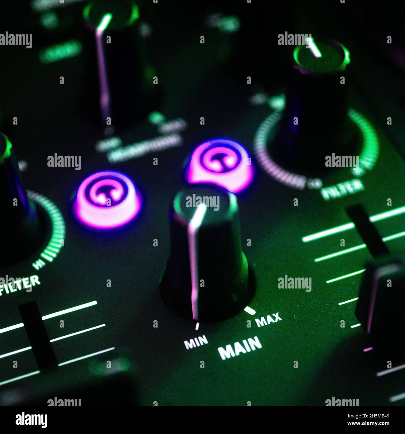 Deejay mixing desk turntables party nightclub disco lights square album ...