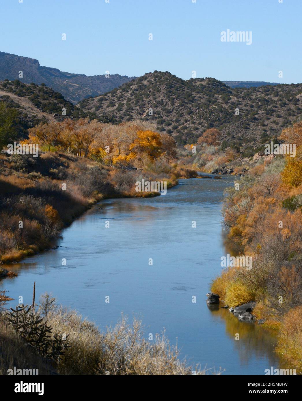 The Rio Grande river flows south from near Taos, New Mexico Stock Photo ...