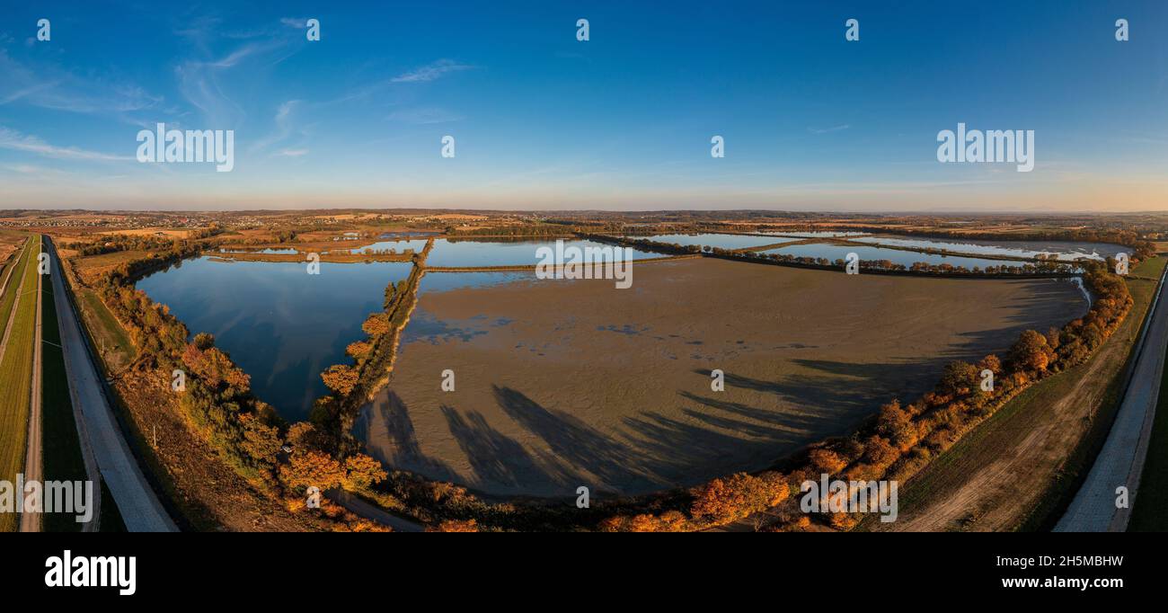 Panoramic view of the nature reserve near Lubomia in Poland. Drone ...