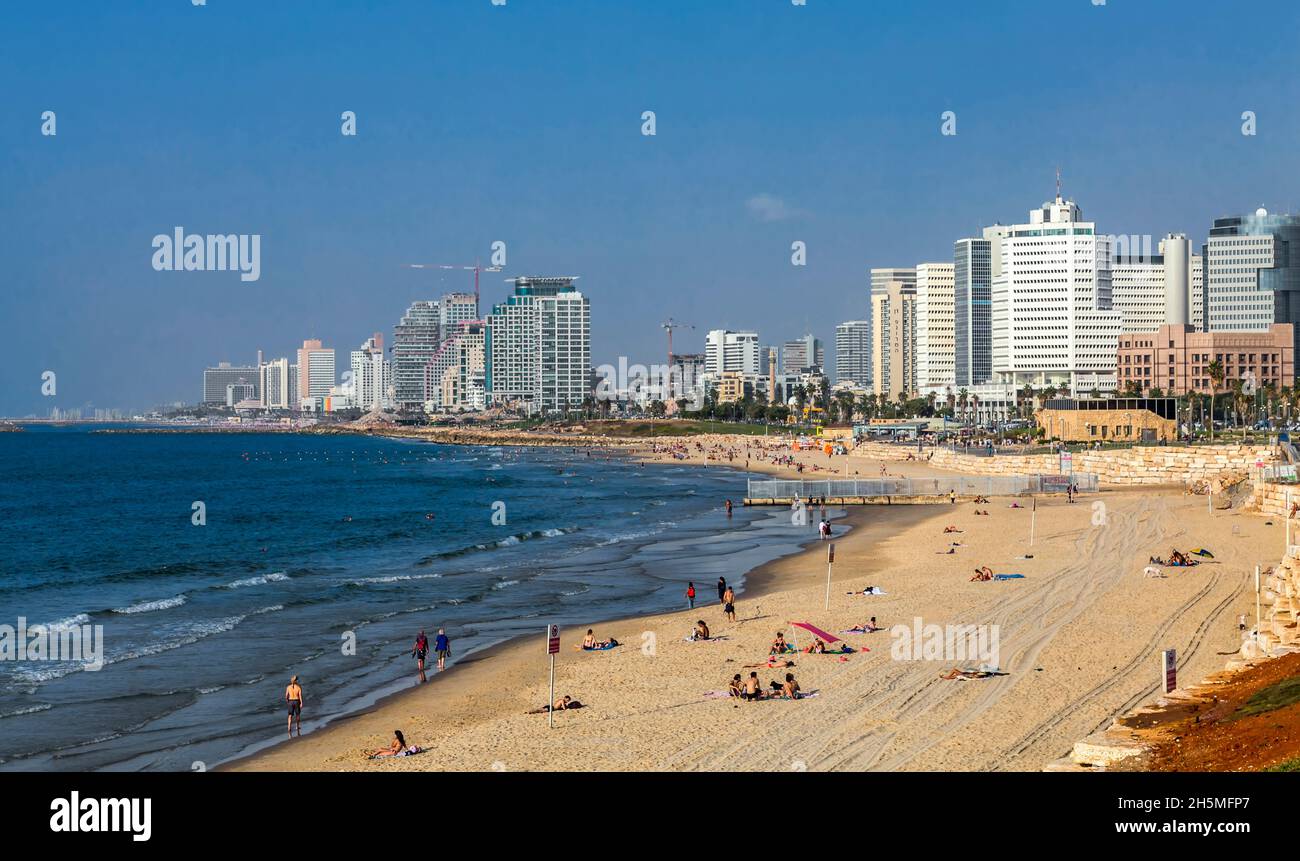 Modern Tel Aviv skyline Israel, beach view from Yafo Stock Photo - Alamy
