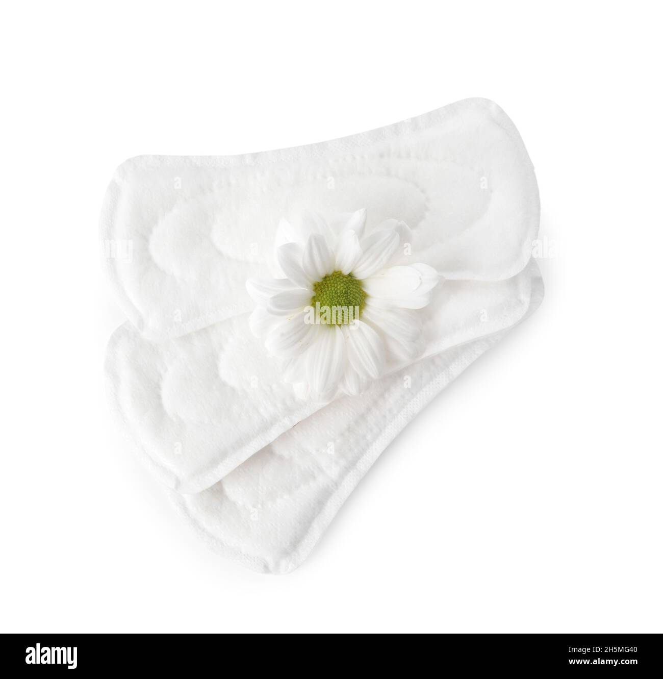 Menstrual pads and chamomile flower on white background Stock Photo - Alamy