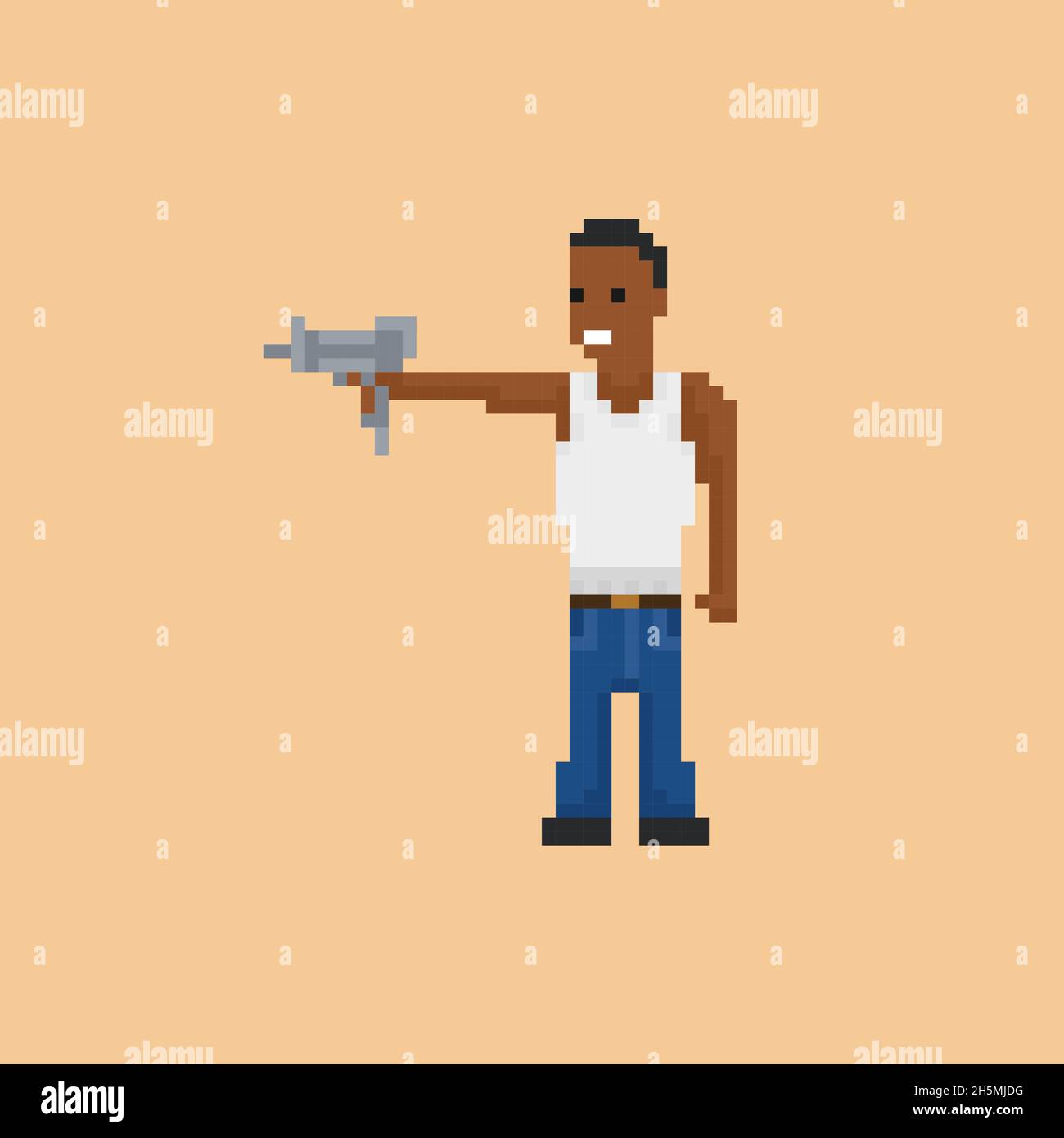 Gangster criminal character. Afro american man pointing UZI gun gangsta ...