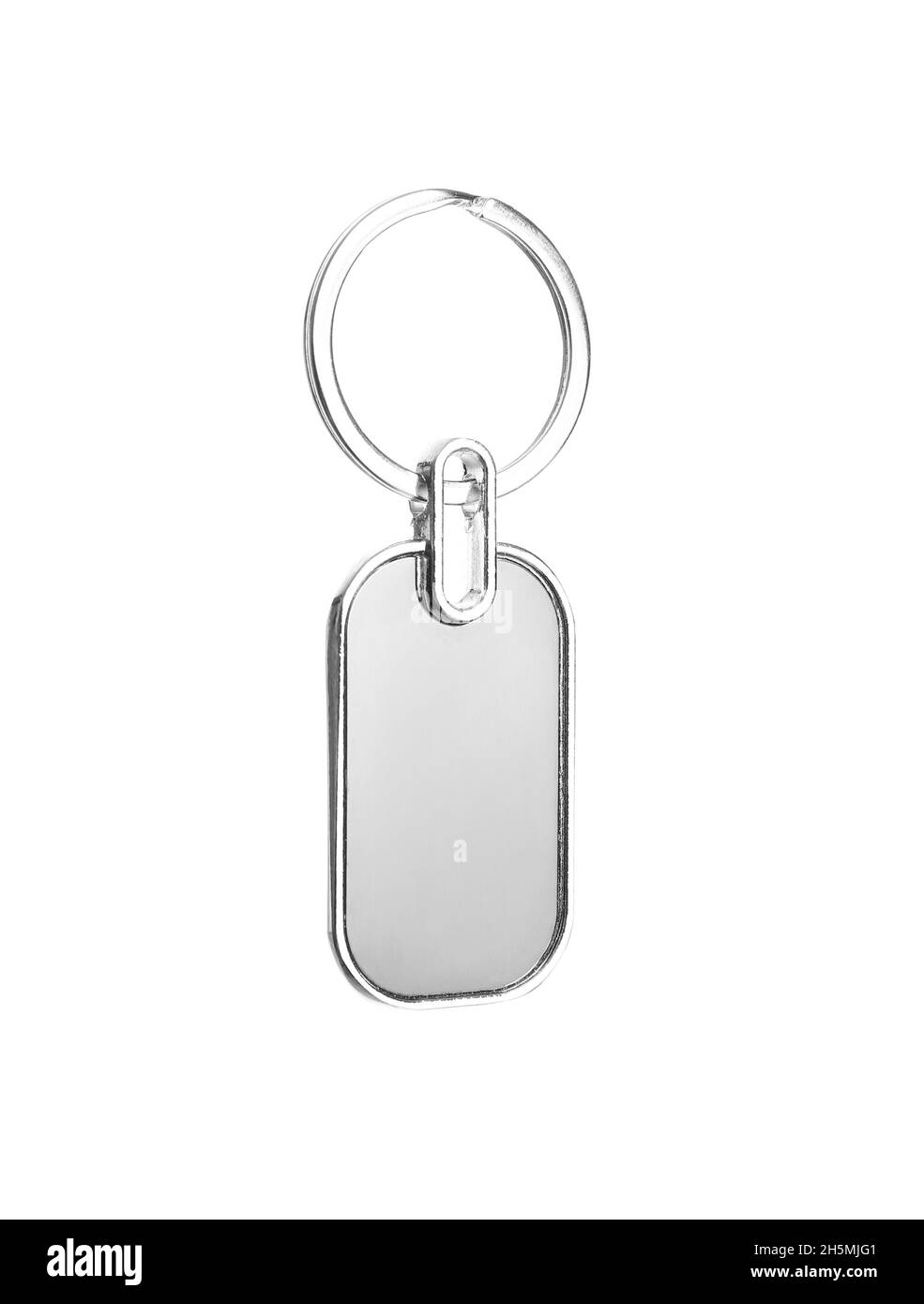 Stylish steel keychain on white background Stock Photo - Alamy