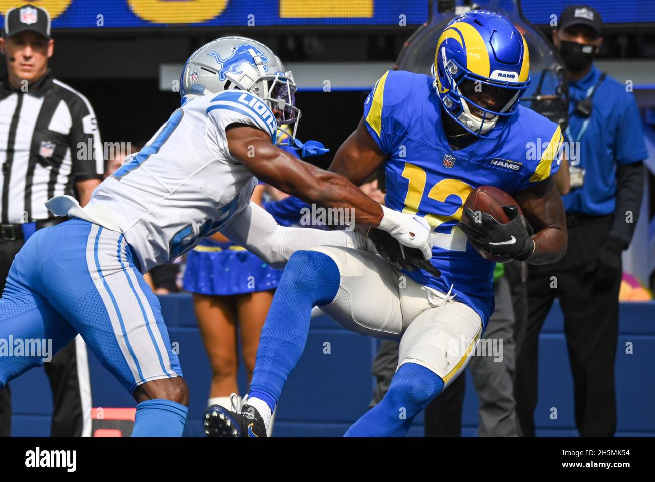 Los Angeles Rams wide receiver Van Jefferson (12) catches a pass while ...