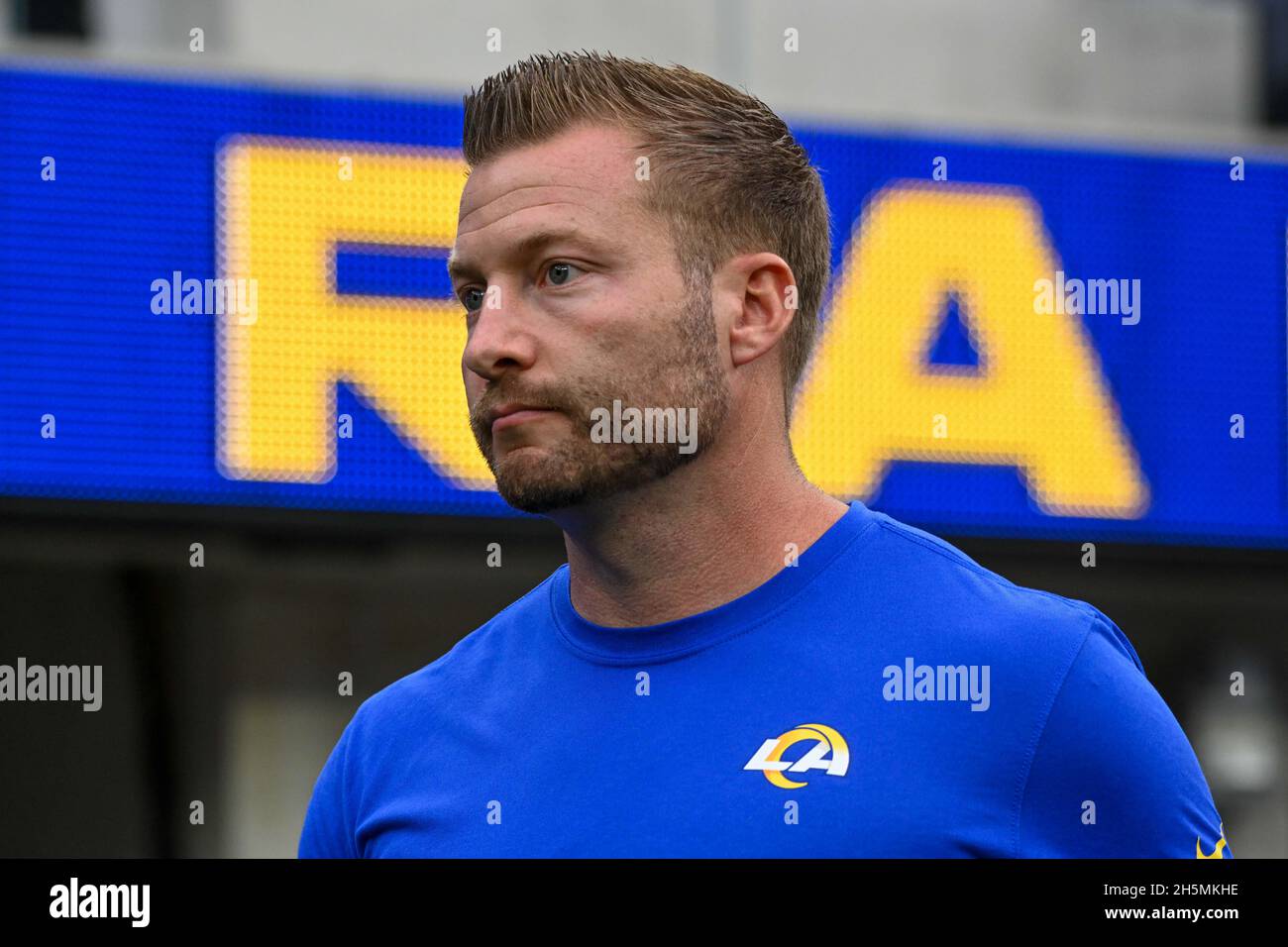 Los Angeles Rams head coach Sean McVay before an NFL game, Sunday, Oct ...