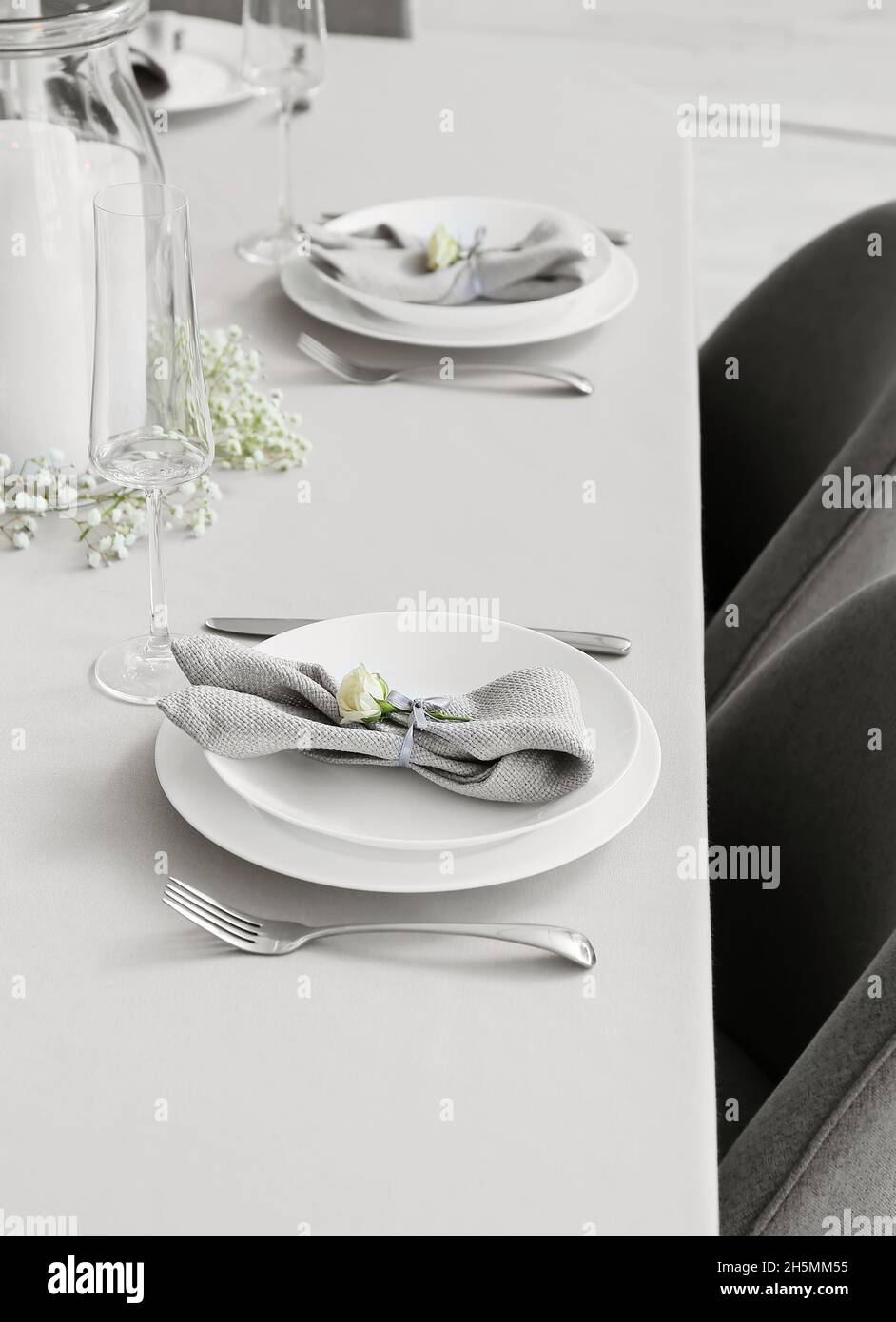 Beautiful table setting for wedding celebration in restaurant Stock ...